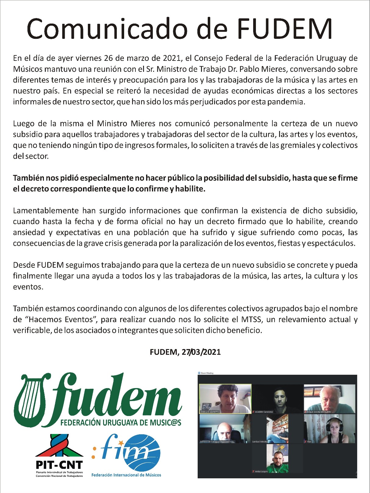 Comunicado de FUDEM